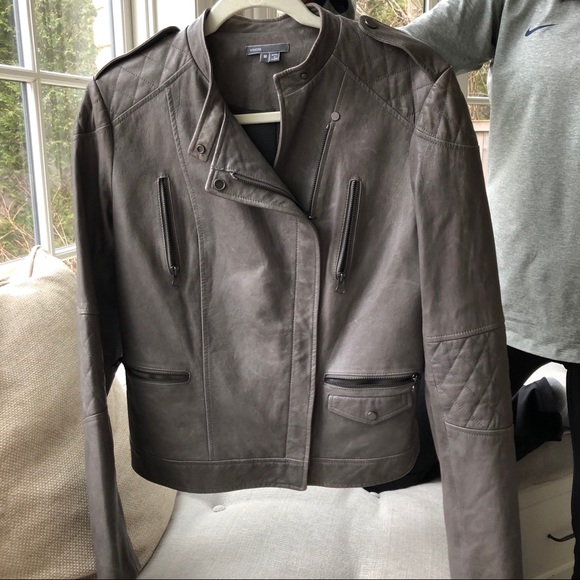 Vince | Jackets & Coats | Vince Grey Quilted Leather Jacket | Poshmark